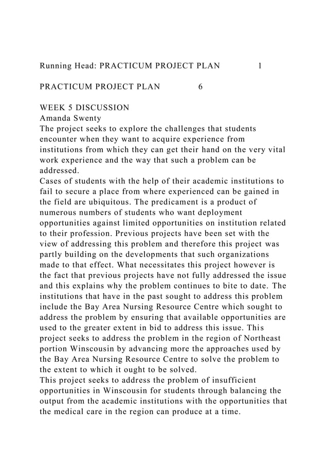 Running Head PRACTICUM PROJECT PLAN1PRACTICUM PROJECT PLAN.docx