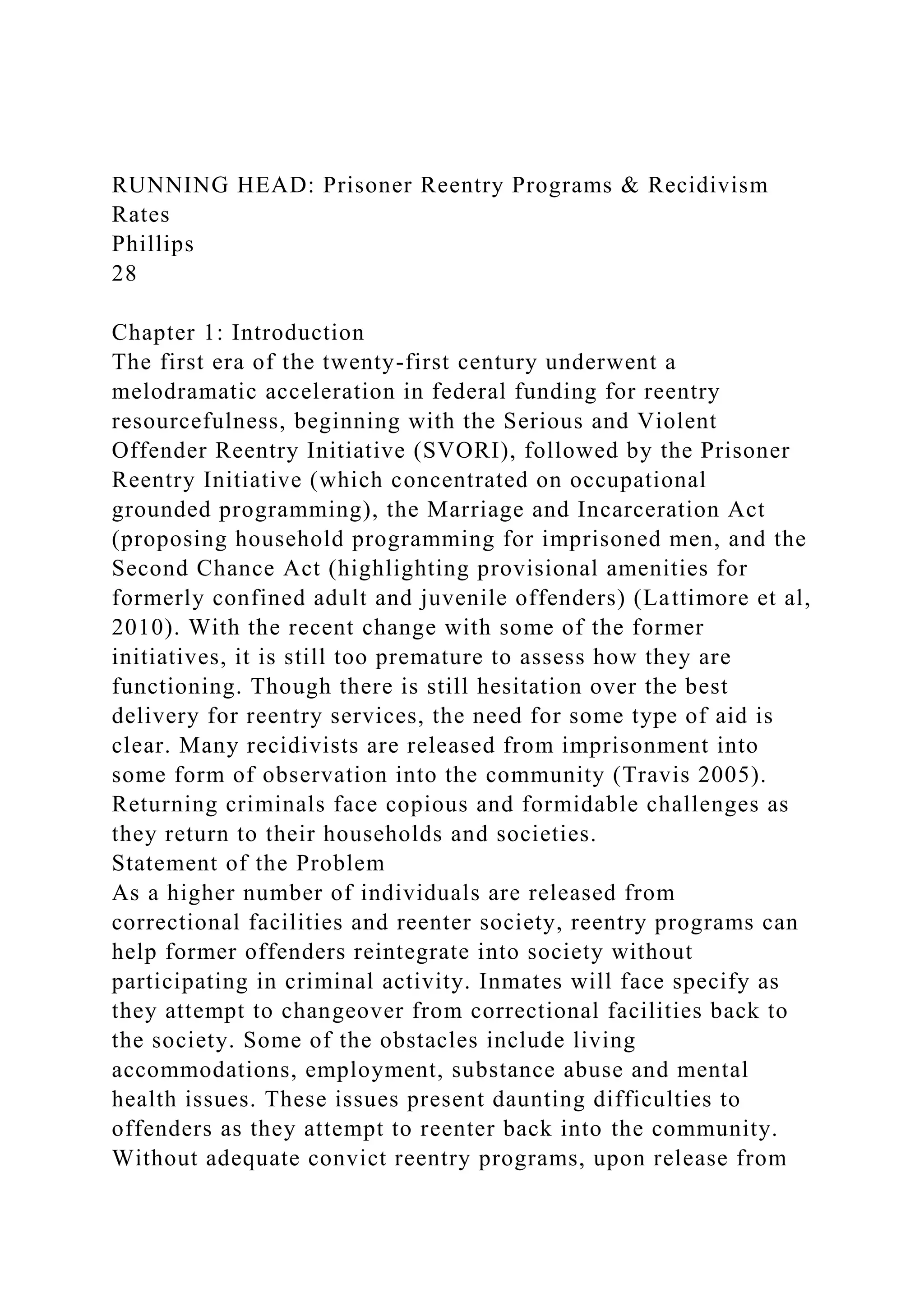 RUNNING HEAD Prisoner Reentry Programs & Recidivism RatesPhilli.docx