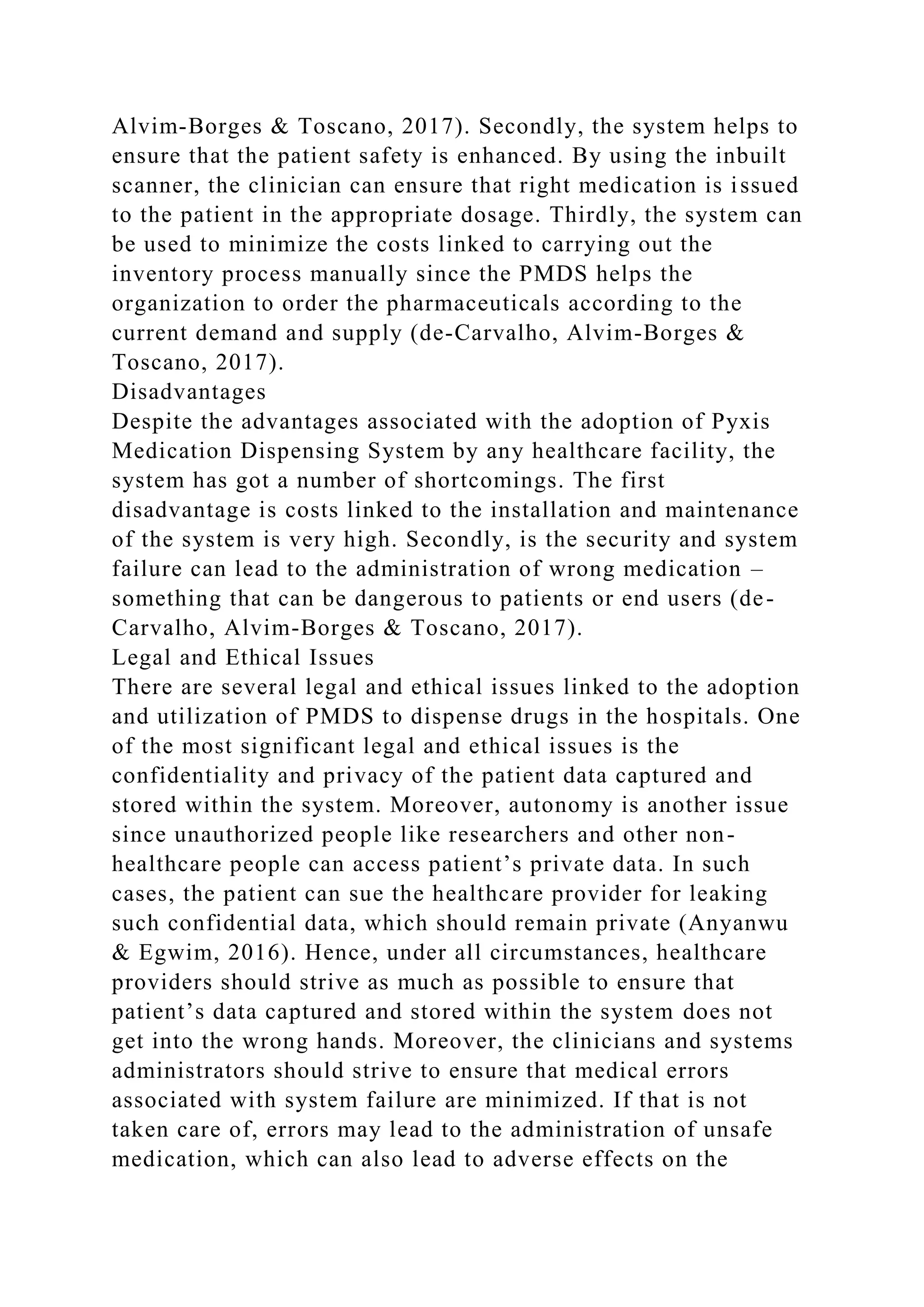 Running head PYXIS MEDICATION DISPENSING SYSTEM1PYXIS MED.docx