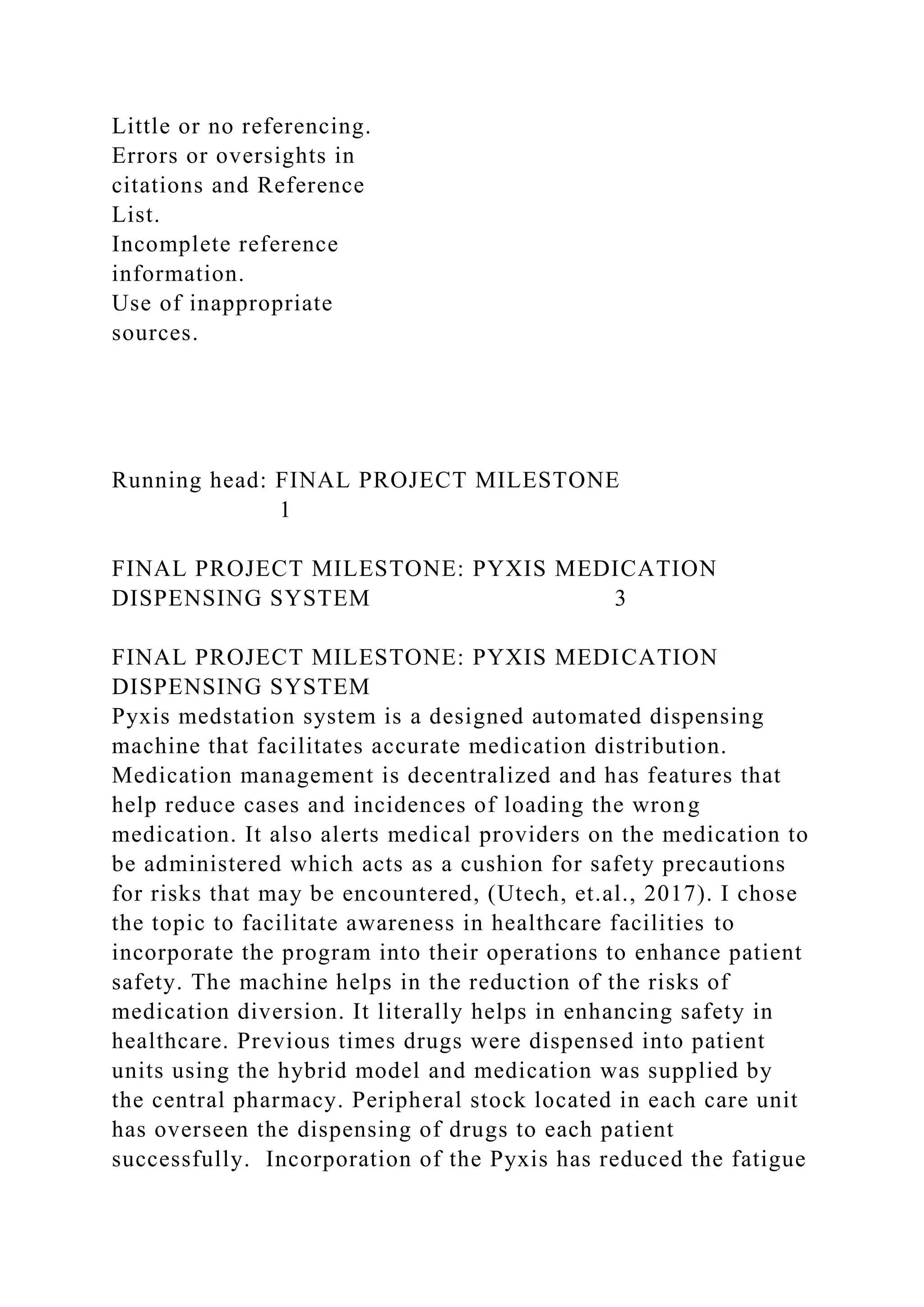 Running head PYXIS MEDICATION DISPENSING SYSTEM1PYXIS MED.docx