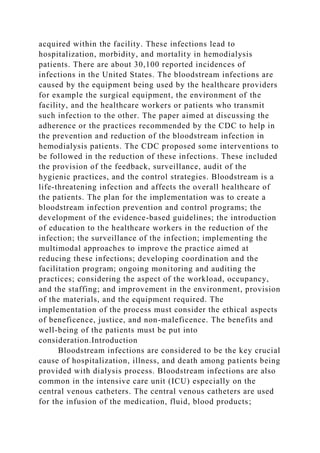 Running head QI ESSAY BLOODSTREAM INFECTION ELIMINATION OR REDUCT.docx