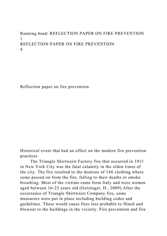 Running head REFLECTION PAPER ON FIRE PREVENTION .docx
