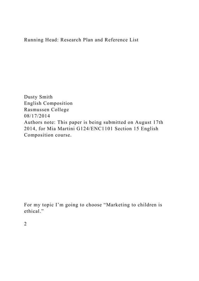 Running Head Research Plan and Reference ListDu.docx
