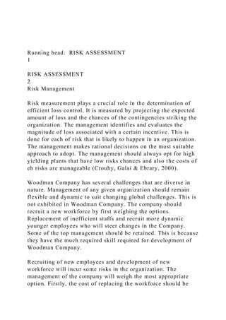 Running head RISK ASSESSMENT .docx