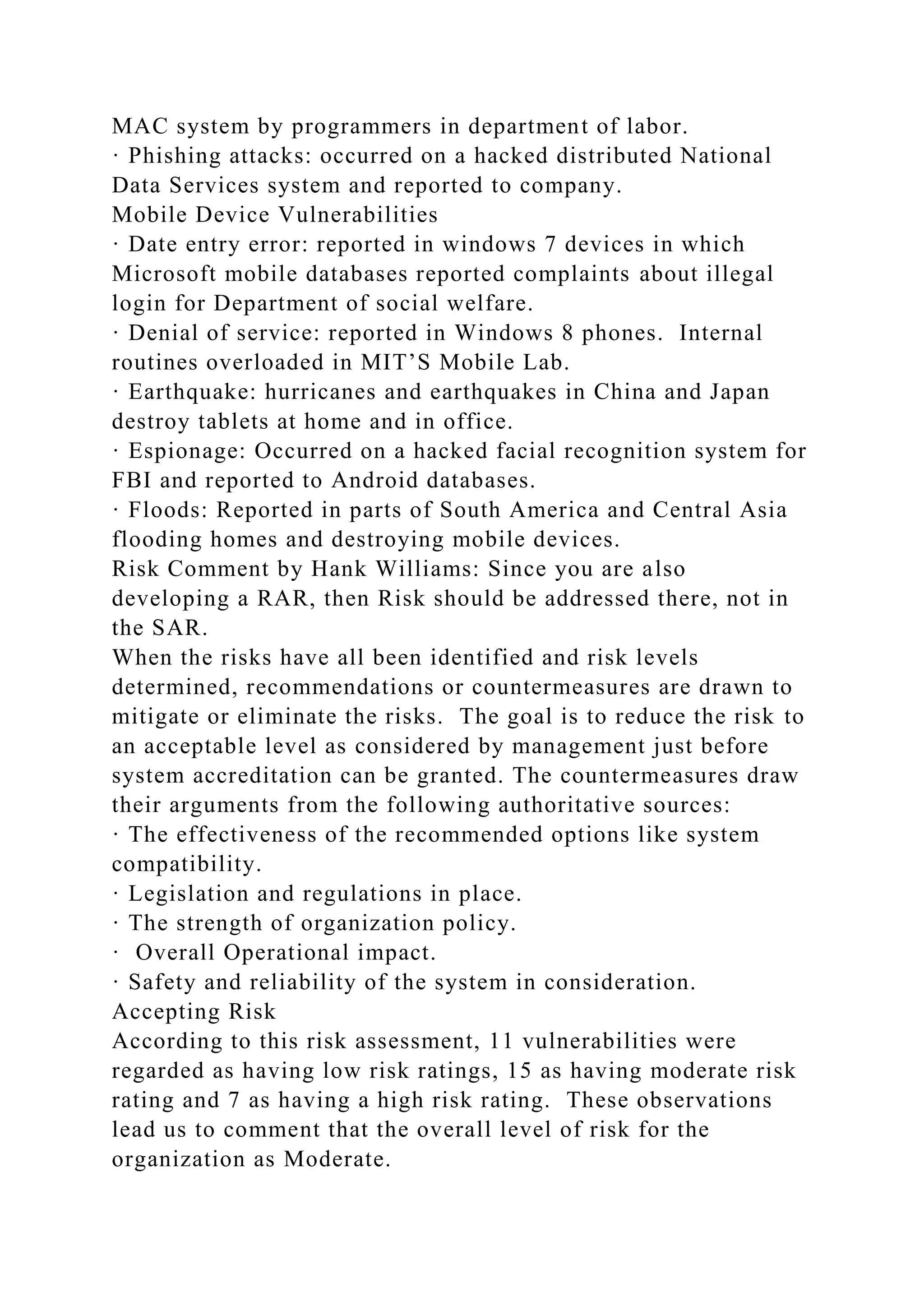 Running head Risk Assessment Repot (RAR) .docx