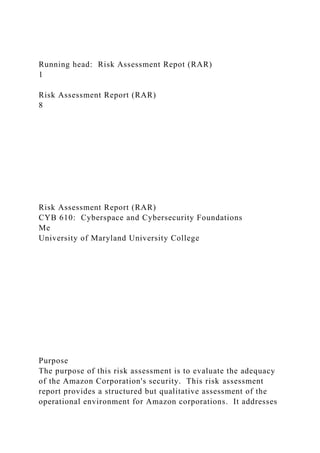 Running head Risk Assessment Repot (RAR) .docx