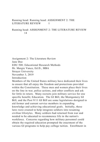 Running head Running head ASSIGNMENT 2 THE LITERATURE REVIEW1.docx