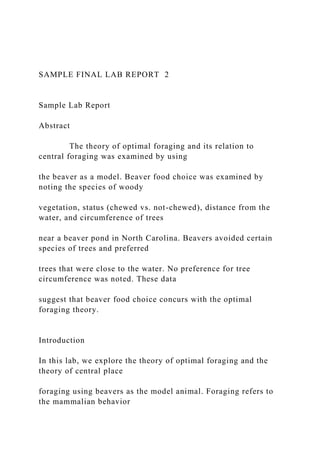 Running Head SAMPLE FINAL LAB REPORT 1 Sa.docx | Zoos & Aquariums ...