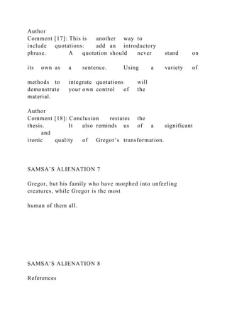 Running head SAMSA’S ALIENATION 1 Samsa’s Alienation.docx