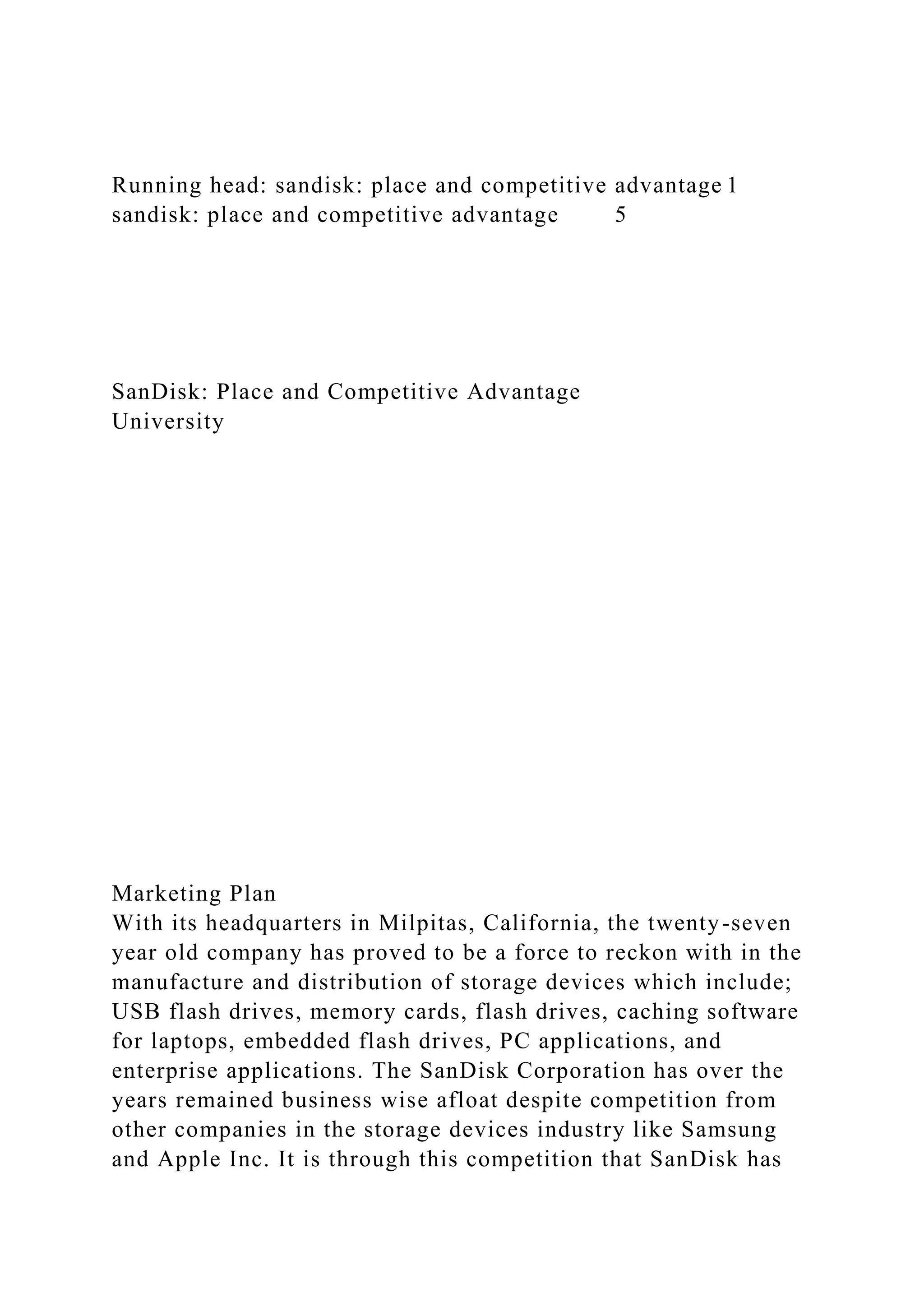 Running head sandisk place and competitive advantage1sandisk.docx