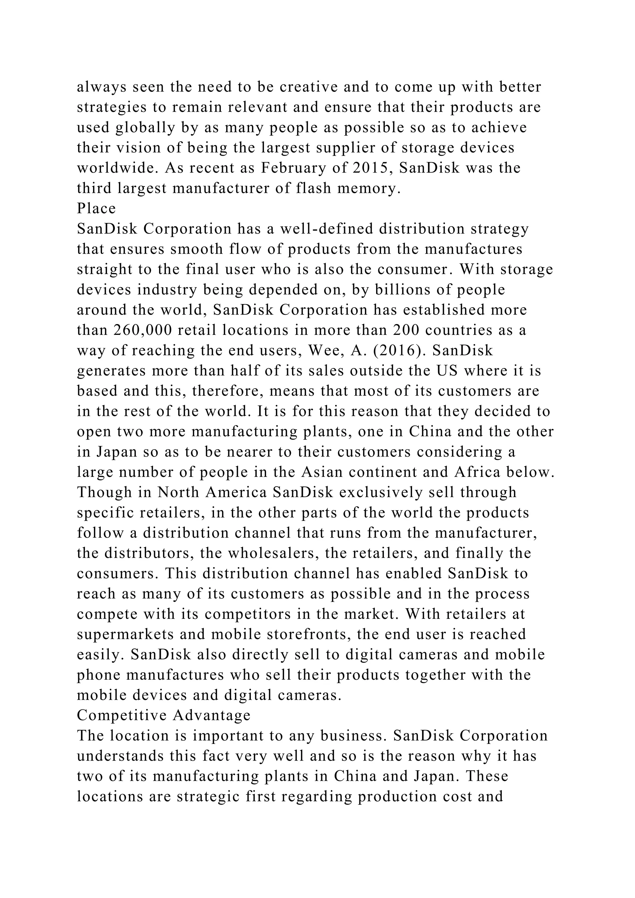 Running head sandisk place and competitive advantage1sandisk.docx