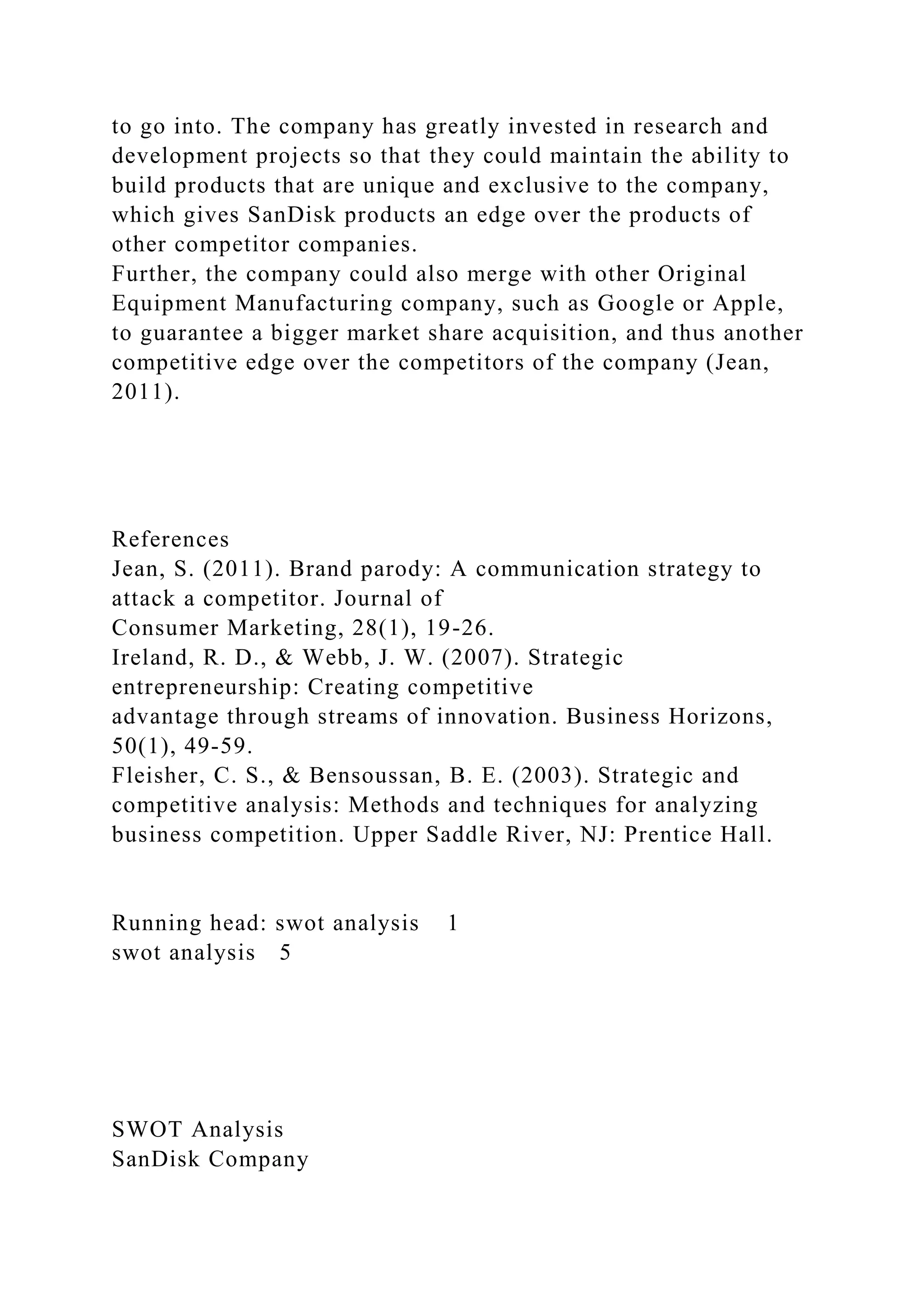 Running head sandisk place and competitive advantage1sandisk.docx