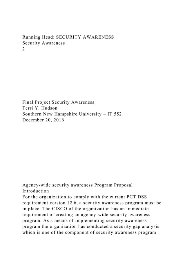 Running Head SECURITY AWARENESSSecurity Awareness .docx