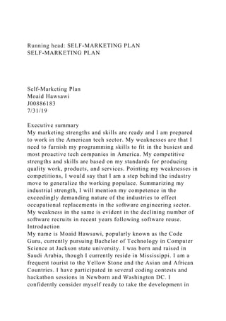Running head SELF-MARKETING PLANSELF-MARKETING PLANSe.docx
