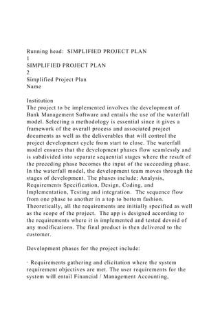 Running head SIMPLIFIED PROJECT PLAN .docx