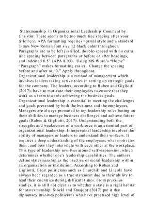 Running Head STATESMANSHIP IN ORGANIZATIONAL LEADERSHIP .docx