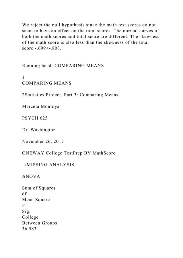Running head Statistics Project, Part 2 Descriptive Statistics.docx