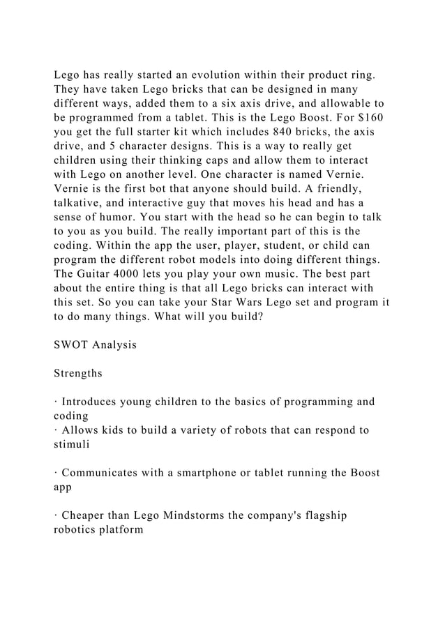 Running head Strategy and Positioning Analysis Lego Boost1.docx