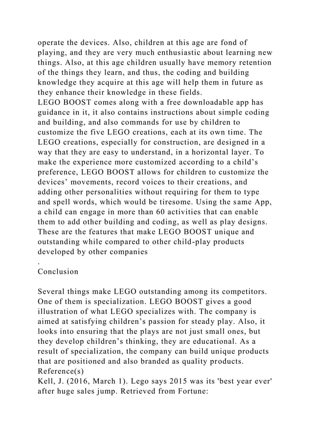 Running head Strategy and Positioning Analysis Lego Boost1.docx