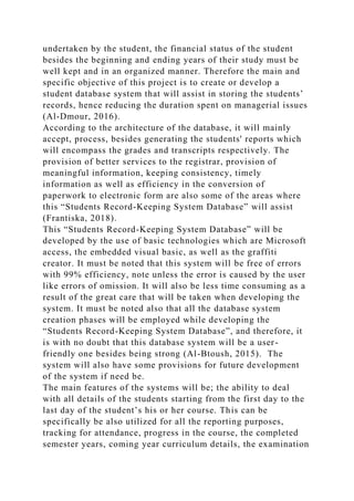 Running Head STUDENT RECORD KEEPING SYSTEM DATABASE PROJECT 1.docx ...