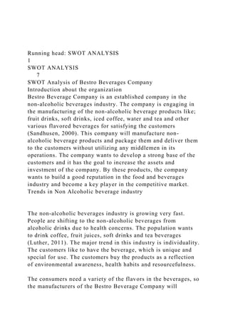 Running head SWOT ANALYSIS .docx | Business Administration | Business