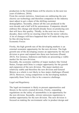 Running head SWOT ANALYSIS OF GENERAL MOTORS’ NEW DIVISION .docx