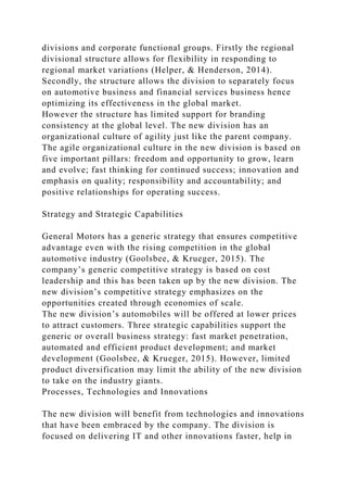 Running head SWOT ANALYSIS OF GENERAL MOTORS’ NEW DIVISION .docx