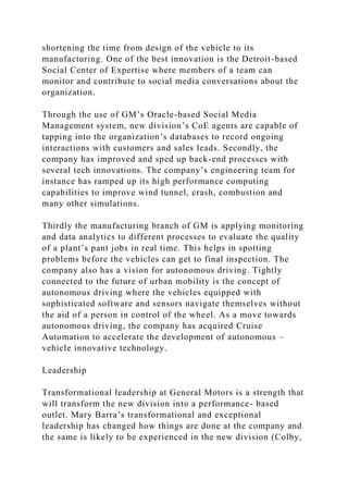 Running head SWOT ANALYSIS OF GENERAL MOTORS’ NEW DIVISION .docx