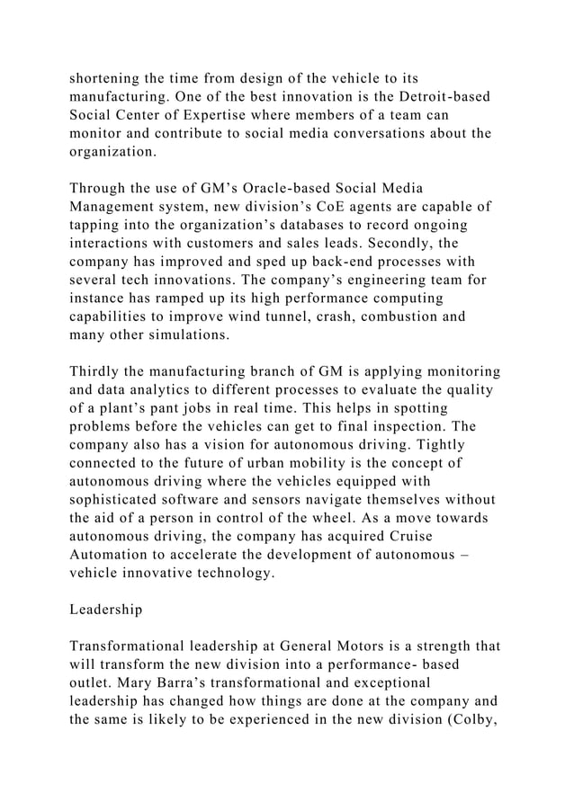 Running head SWOT ANALYSIS OF GENERAL MOTORS’ NEW DIVISION .docx