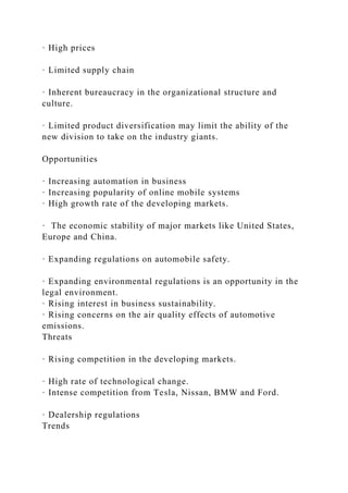 Running head SWOT ANALYSIS OF GENERAL MOTORS’ NEW DIVISION .docx