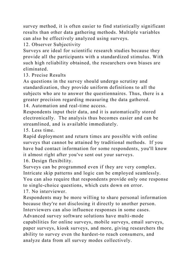 Running head THE ADVANTAGES AND DISADVANTAGES OF SURVEYS.docx