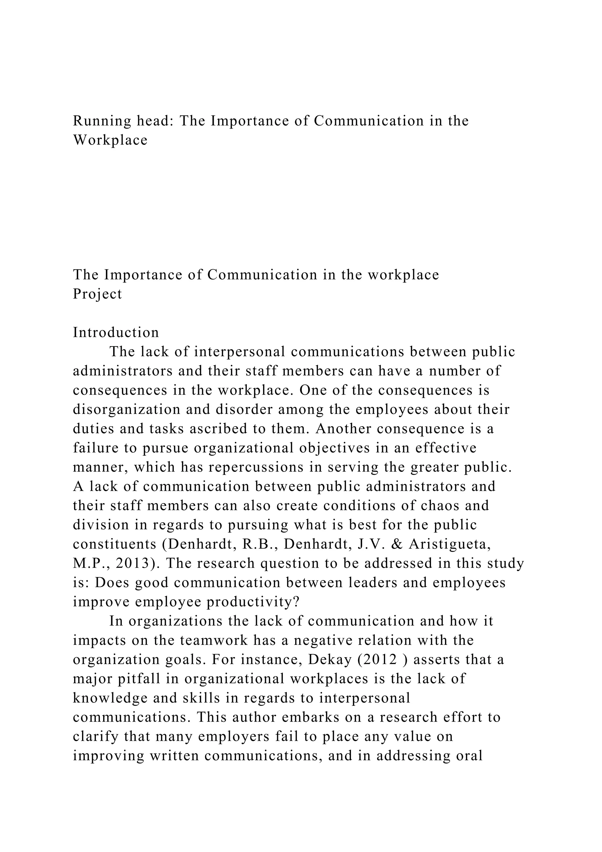 Running head The Importance of Communication in the Workplace.docx