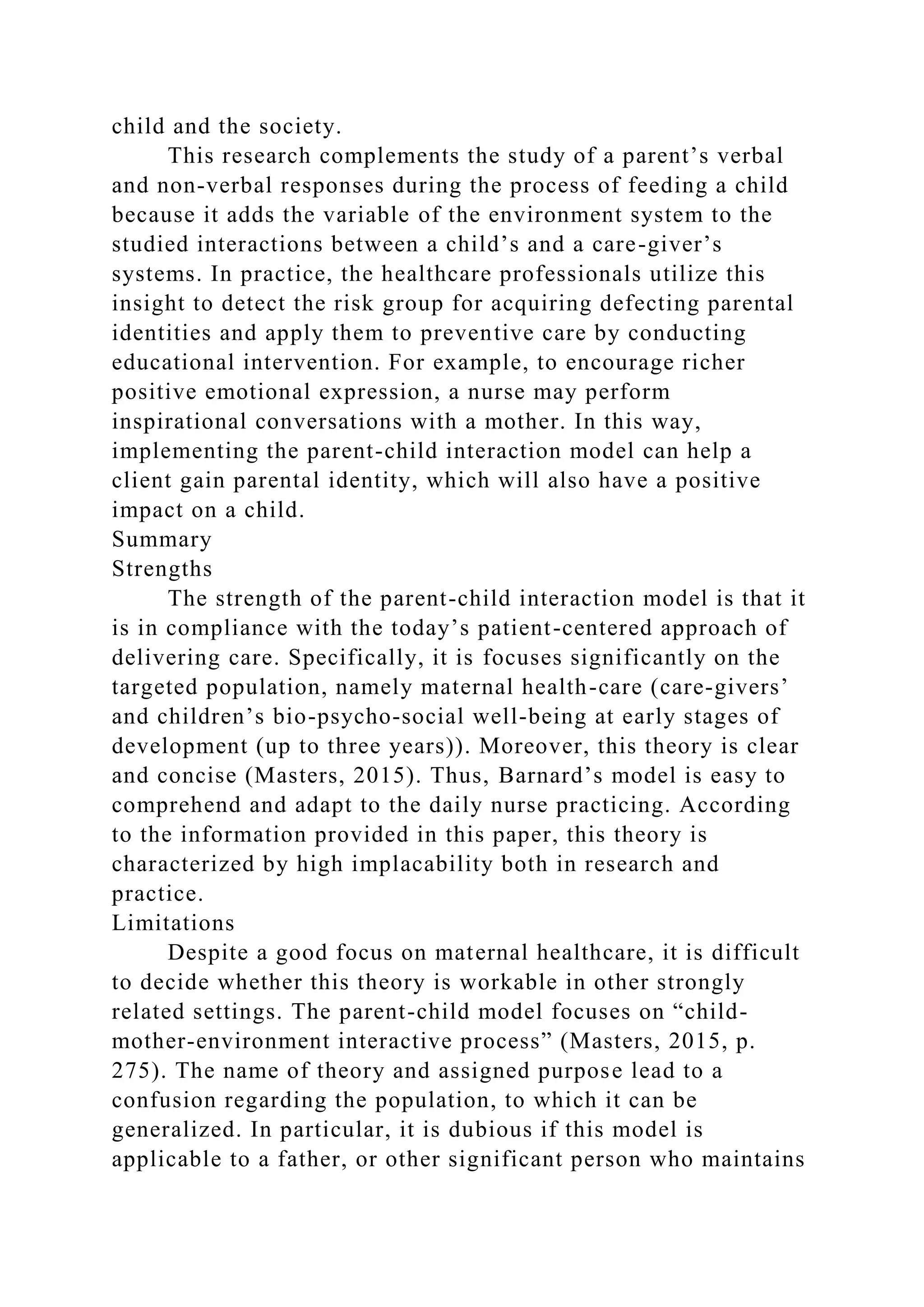 Running head THE PARENT-CHILD INTERACTION MODEL .docx