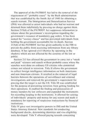 Running Head THE PATRIOT ACT OF THE USTHE PATRIOT ACT OF THE .docx