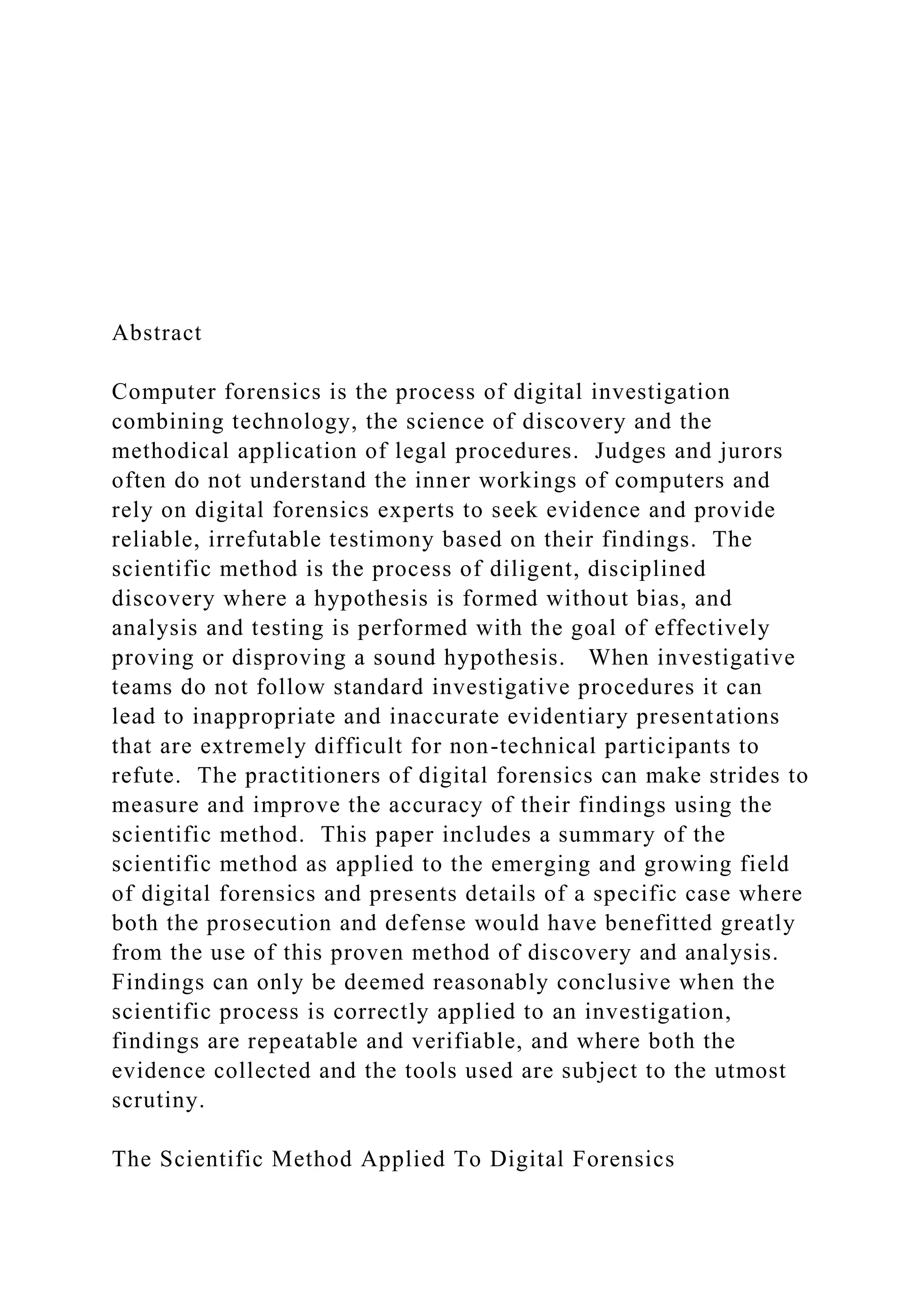 Running Head THE SCIENTIFIC METHOD APPLIED TO DIGITAL FORENSICS .docx