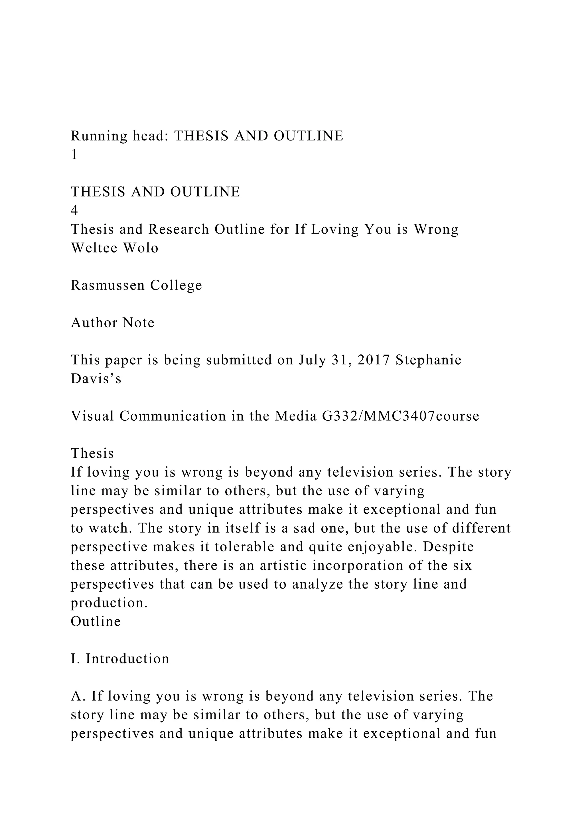 Running head THESIS AND OUTLINE .docx