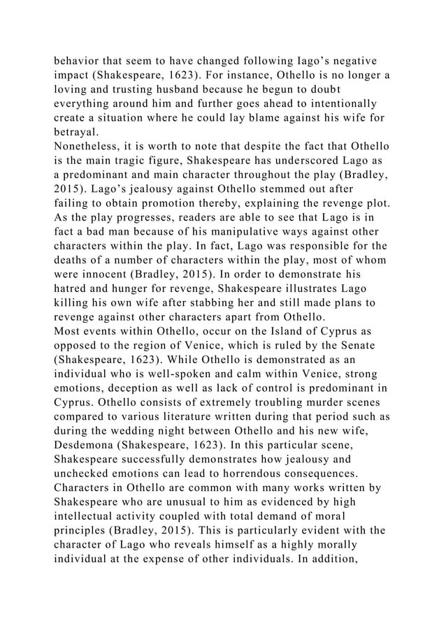 Running head TRAGEDY IN SHAKESPEARE’S OTHELLO .docx
