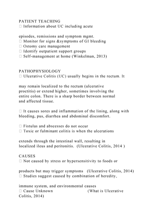 Running Head Ulcerative Colitis Concept Map 1 Docx