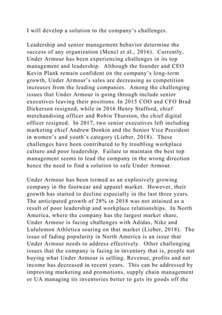 Running Head UNDER ARMOUR INC. 1UNDER ARMOUR INC.8A.docx