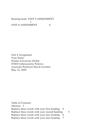Running head UNIT 8 ASSIGNMENT 1UNIT 8 ASSIGNME.docx