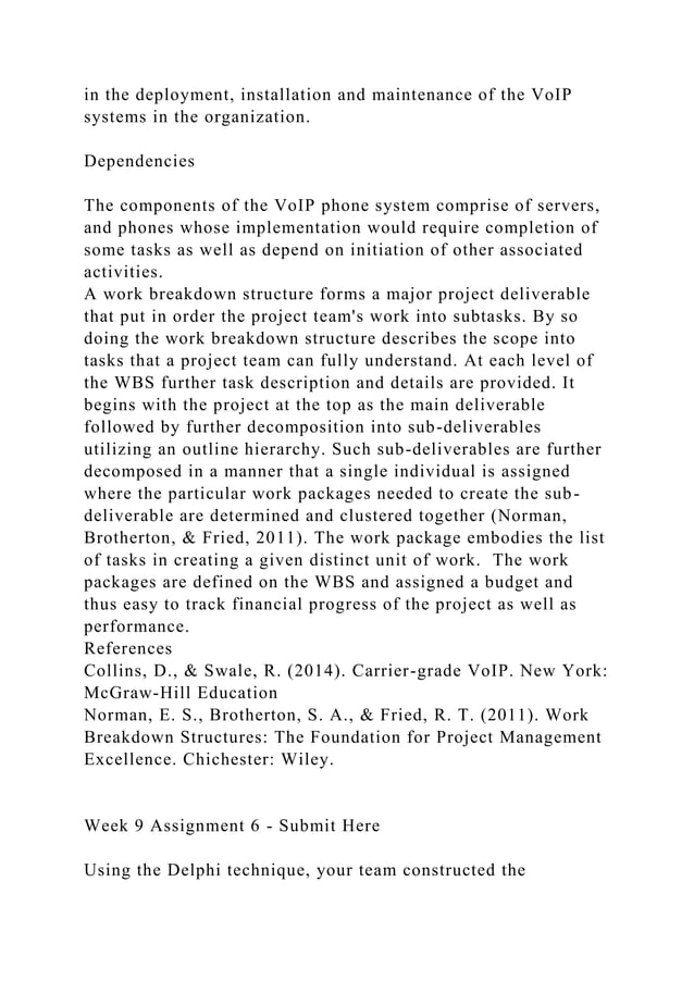 Running head VOIP WORK BREAKDOWN STRUCTURE 1VOIP WORK BRE.docx