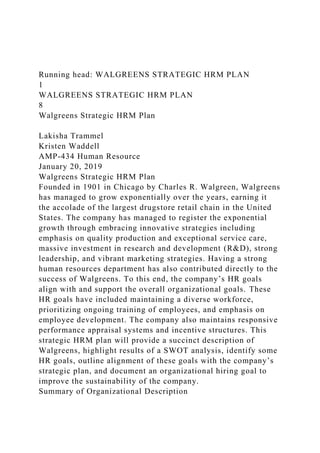 Running head WALGREENS STRATEGIC HRM PLAN .docx