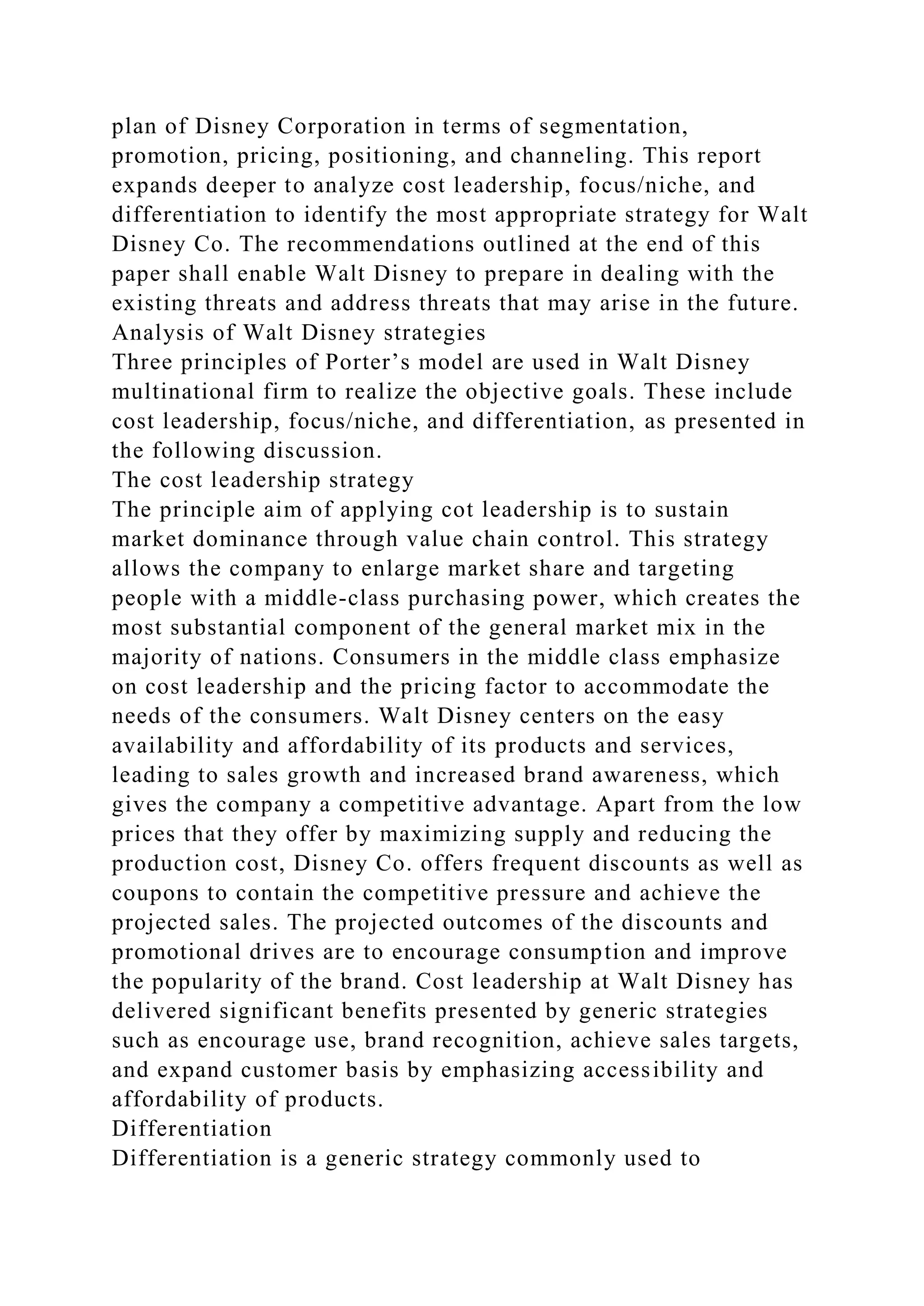 Running head WALT DISNEY STRATEGIES 1WALT DISNEY STRATEGIES.docx