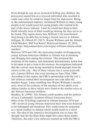 Running head WAYNE WILLIAMS MURDER CASE ANNOTATED BIBLIOGRAPHY .docx