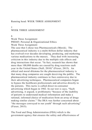 Running head WEEK THREE ASSIGNMENT .docx