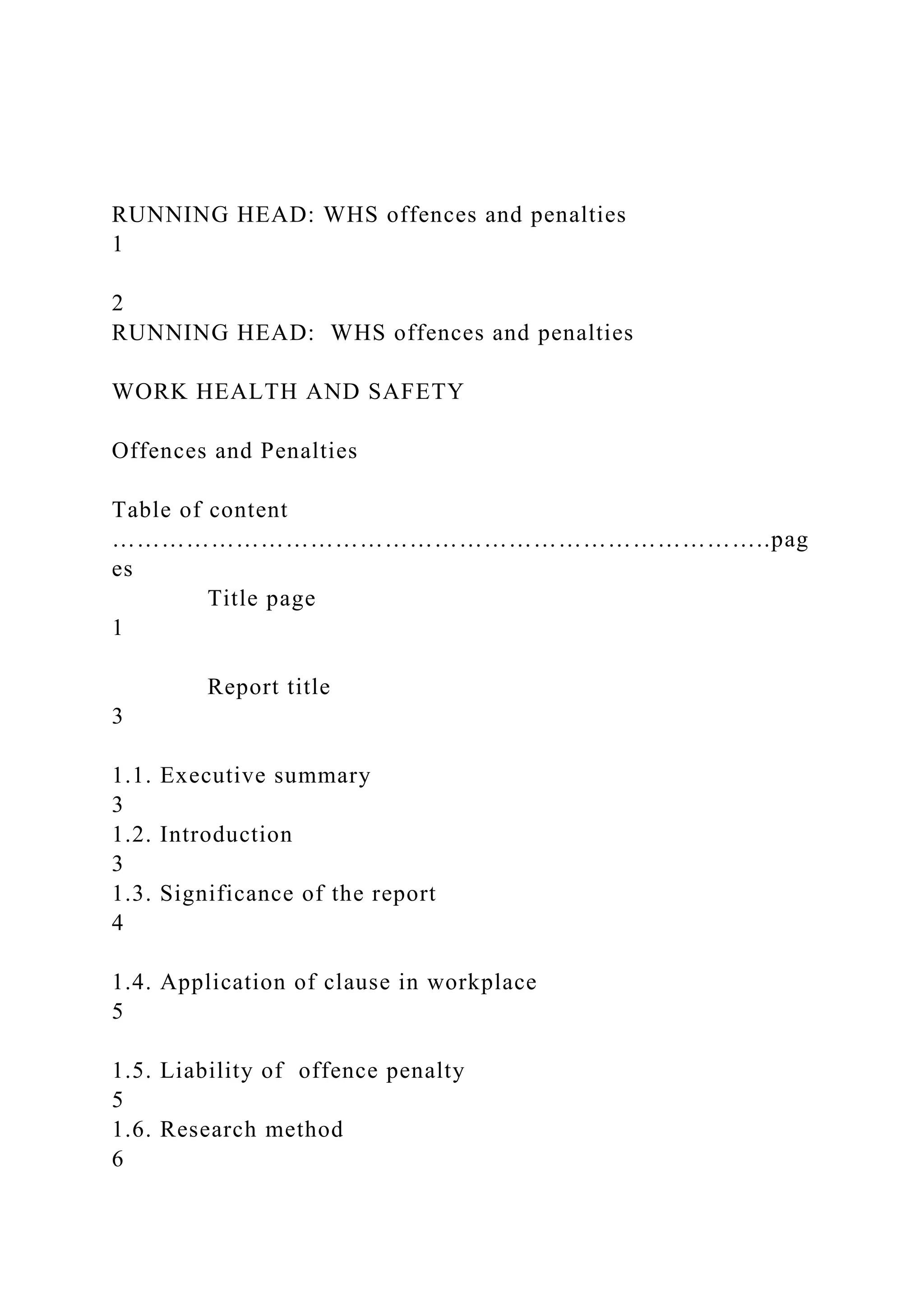 RUNNING HEAD WHS offences and penalties .docx