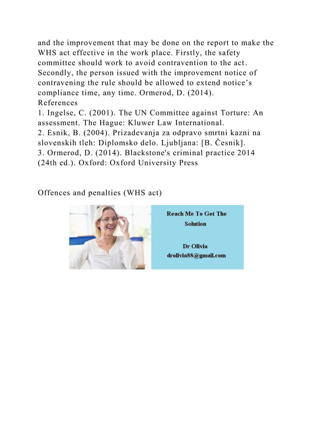 RUNNING HEAD WHS offences and penalties .docx