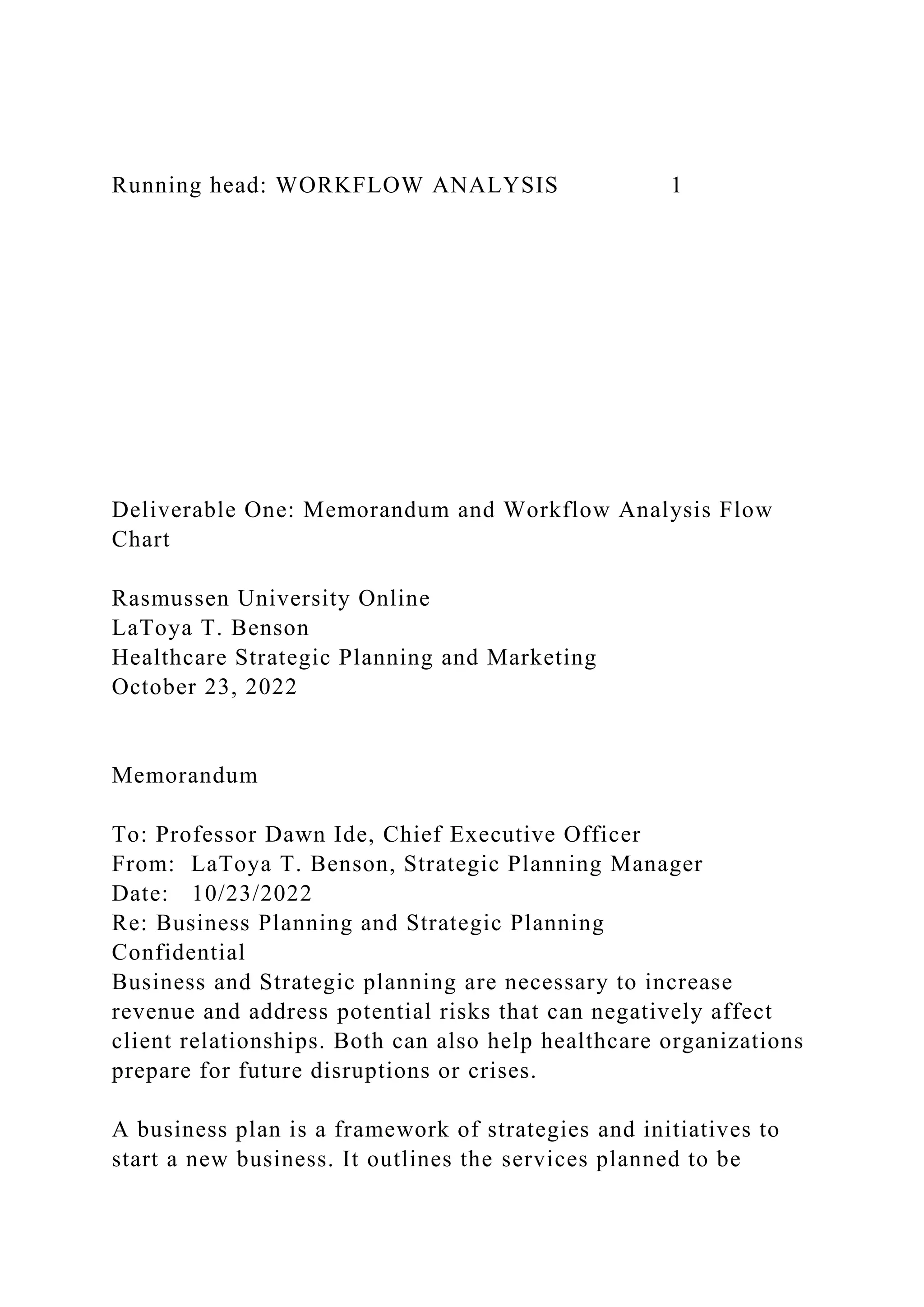 Running head WORKFLOW ANALYSIS1Deliverabl.docx | Business Administration | Business