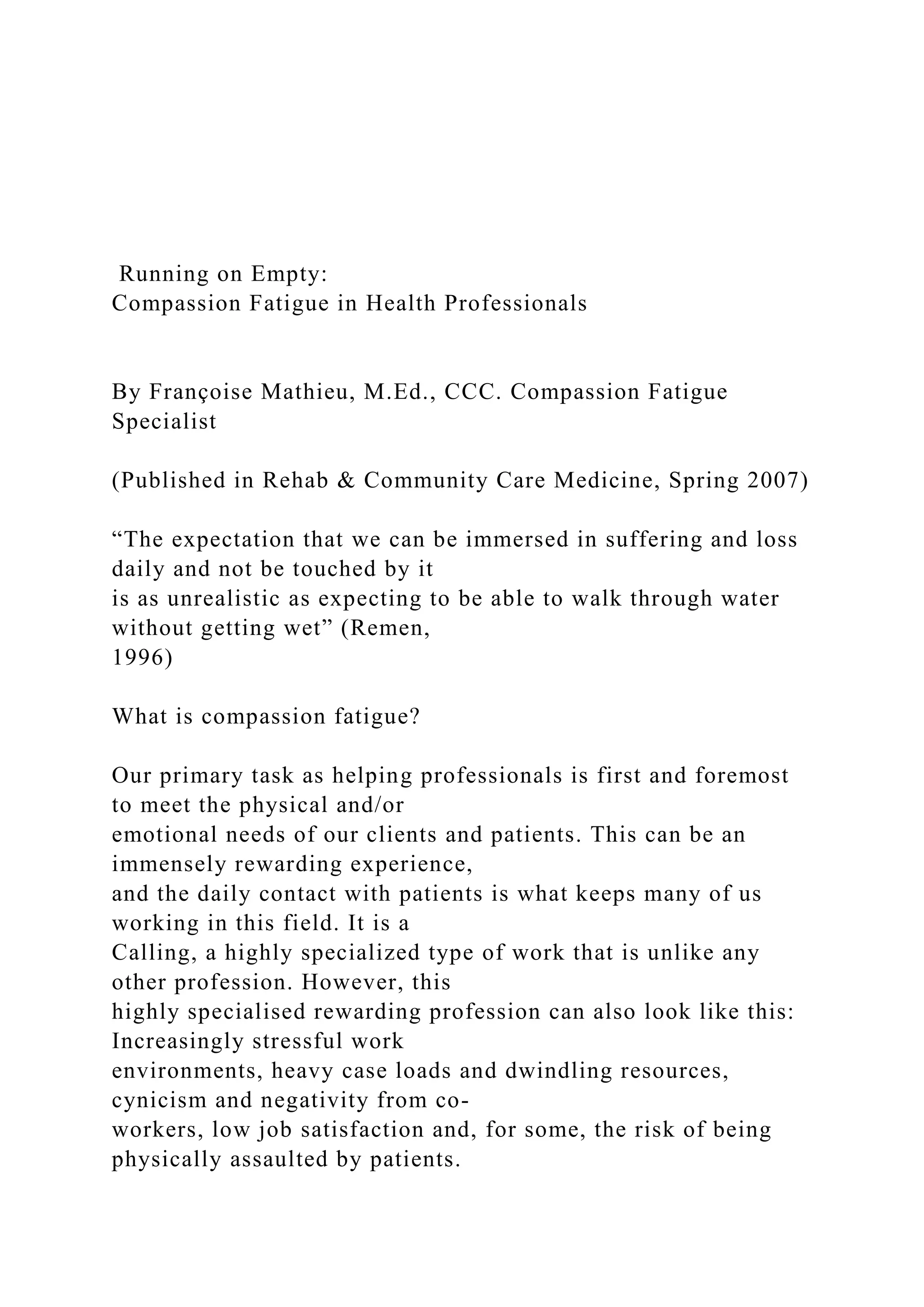 Running on Empty Compassion Fatigue in Health Professio.docx