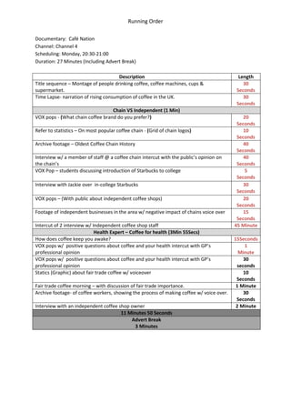 Running order | DOCX | Documentary | Genres